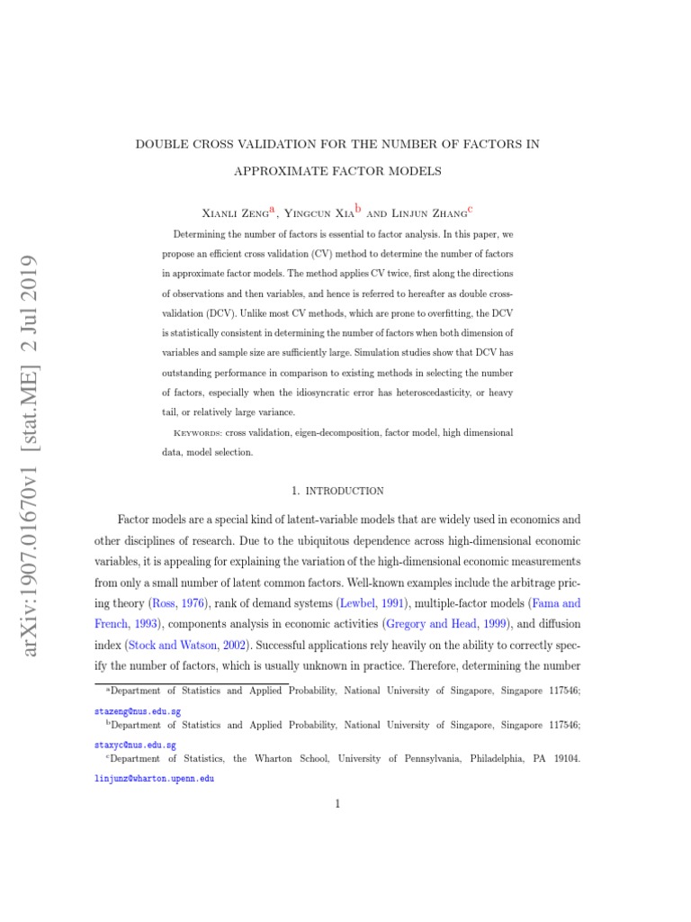 Double Cross Validation For The Number of Factors in Approximate Factor Models | PDF | Cross ...