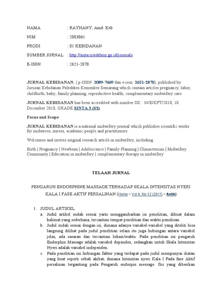 RAYHANY (2003061) - Telaah Jurnal Tentang Pengaruh Endorphin Message ...