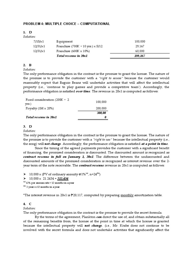 Solutions To Prob 4 - Multiple Choice - Accounting For Franchise ...