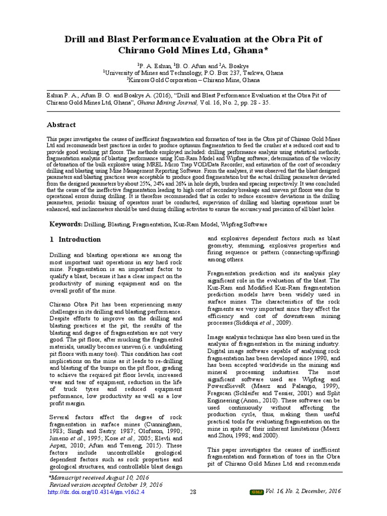 Drill and Blast Performance Evaluation A | PDF | Mining | Drilling