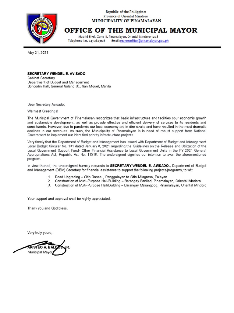 Request Letter To DBM | PDF