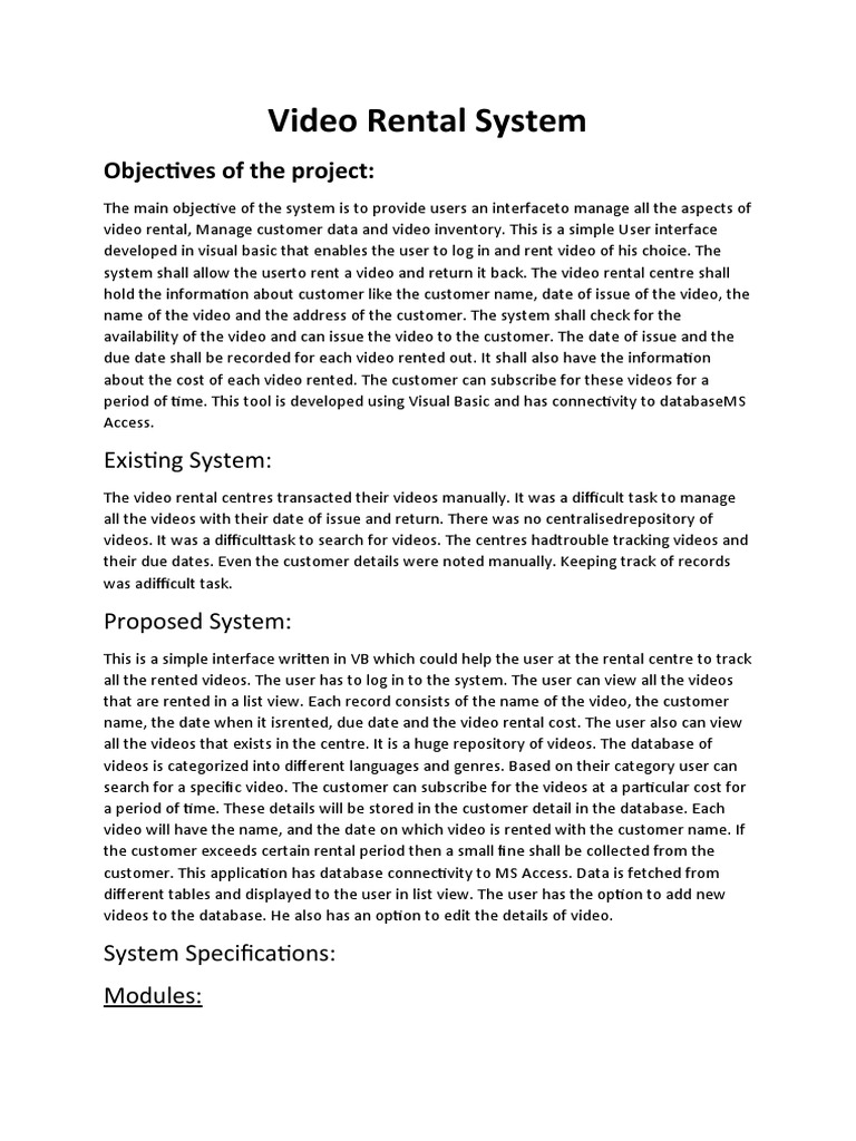Video Rental System Abstract | PDF | Databases | Computer Science