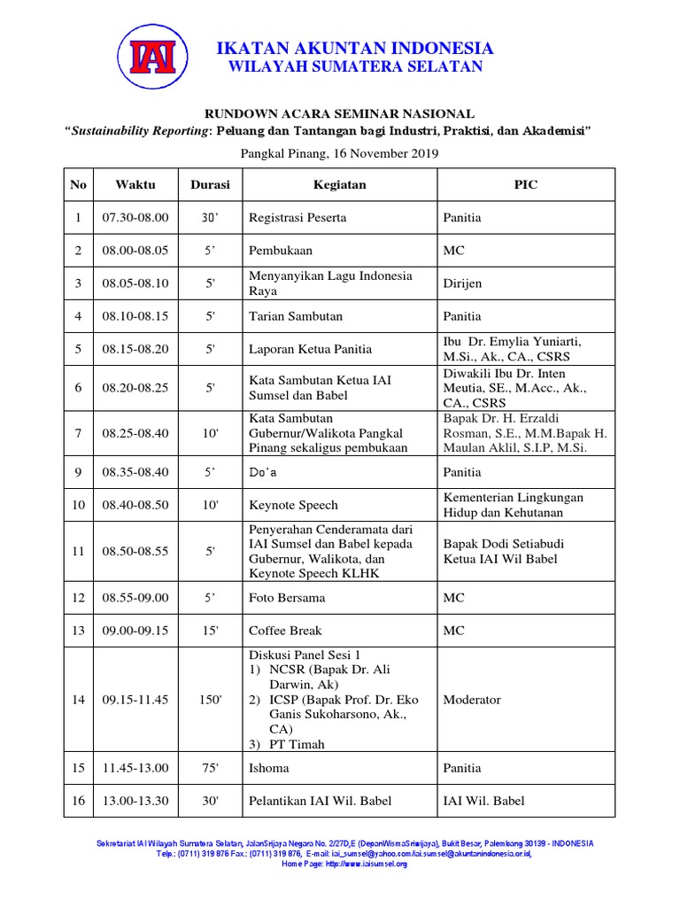 RUNDOWN ACARA Seminar Nasional Sustainability Reporting | PDF