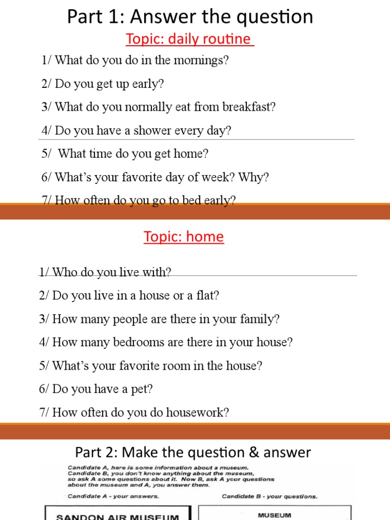 Topic: Daily Routine: Part 1: Answer The Question | PDF