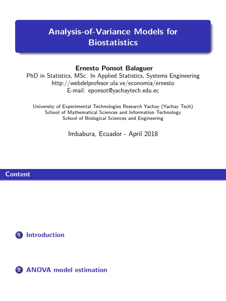 Analysis-of-Variance Models For Biostatistics: Ernesto Ponsot Balaguer | Download Free PDF ...