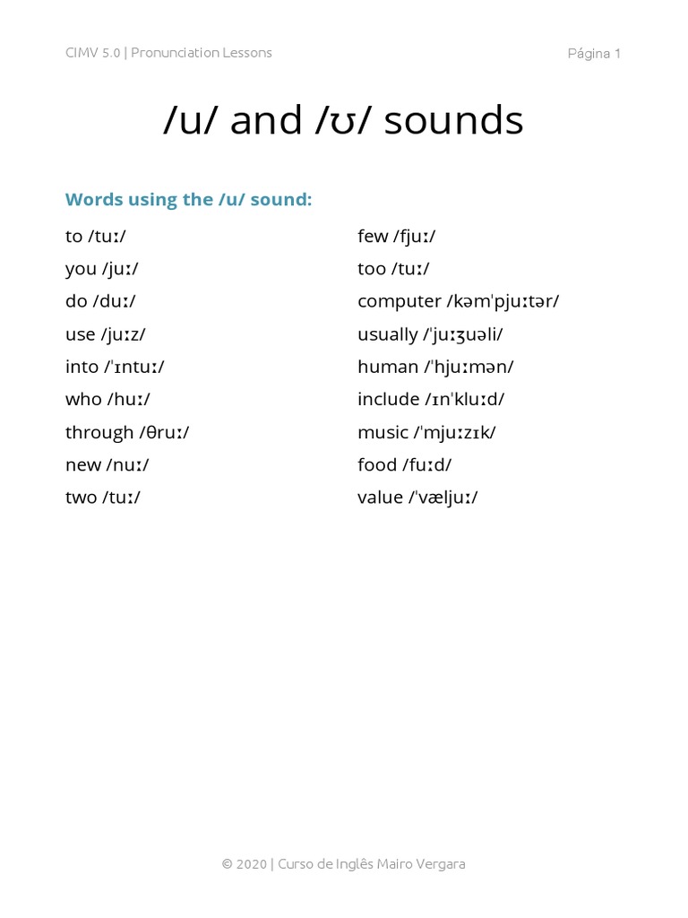 Pronunciation Lesson 07 - U and Ʊ Sounds | PDF