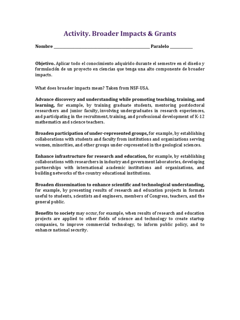 Activity. Broader Impacts | PDF | Arte
