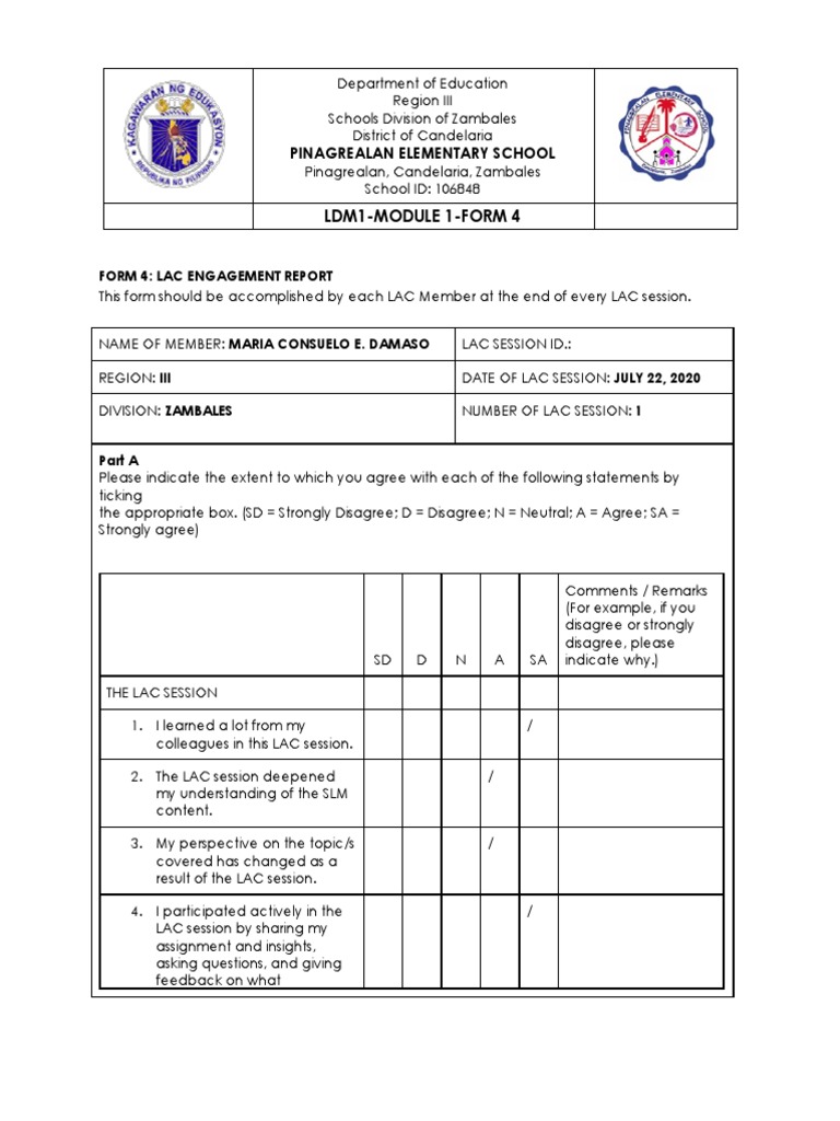 Form 4. LAC Engagement Report | PDF | Learning | Psychology