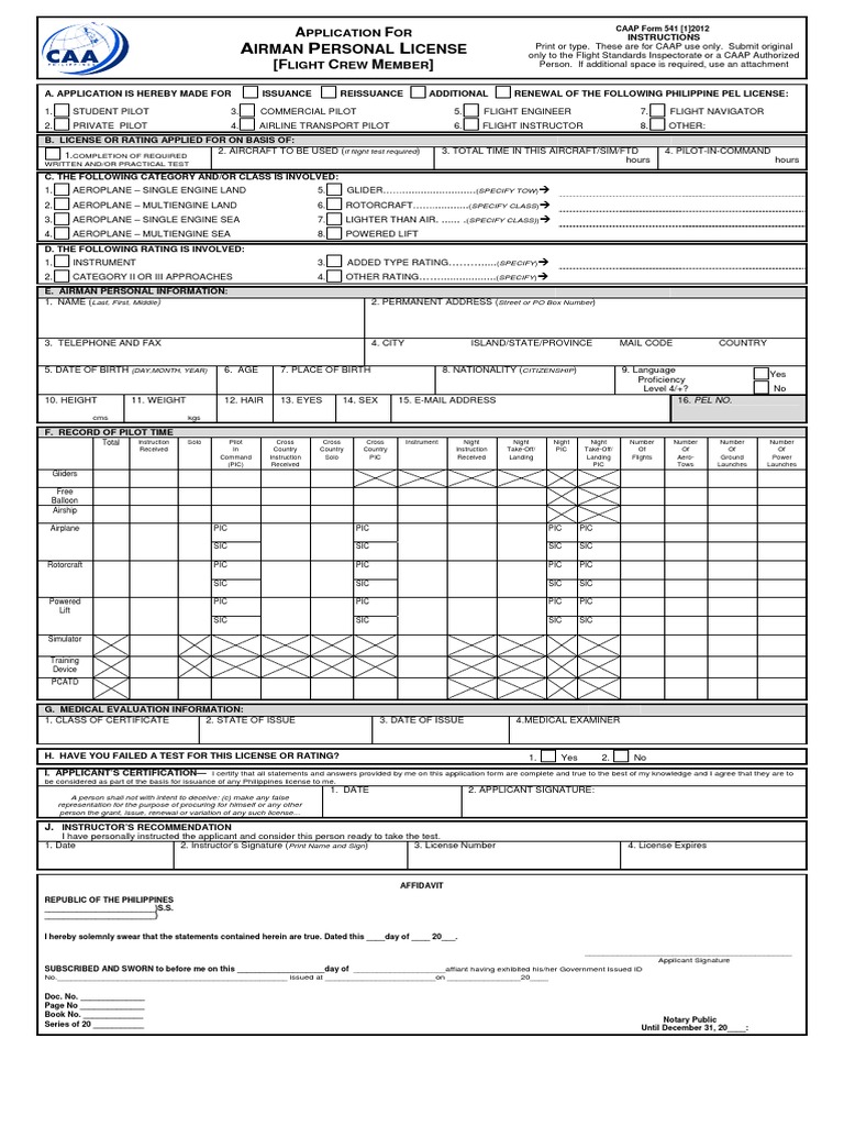 Pilot License Application Form | PDF | Flight Instructor | Airplane