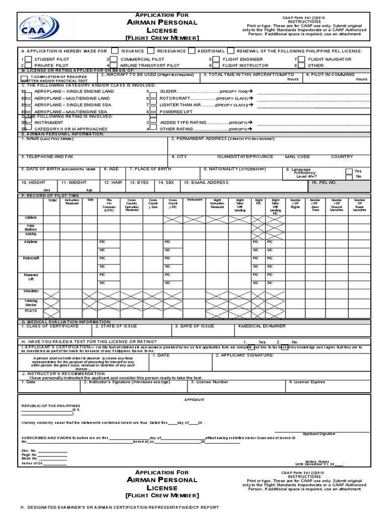 541 Form Pel Pilot Application Caap 22012 Amend2 | PDF | Flight ...