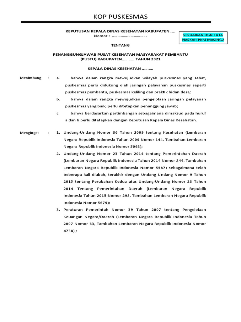Contoh SK PJ PUSTU, PJ ASPAK PKM 2021 | PDF | Pengembangan Diri
