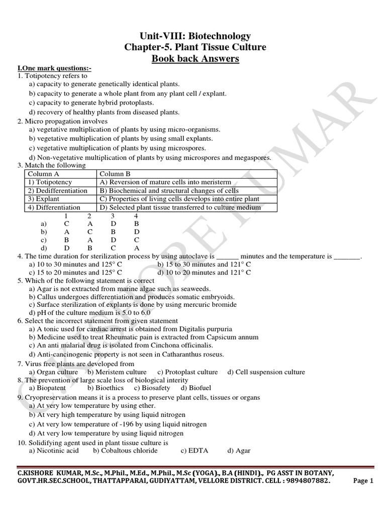 12th STD Bio-Botany Lesson-5 EM Book Back Answers-1 | PDF ...