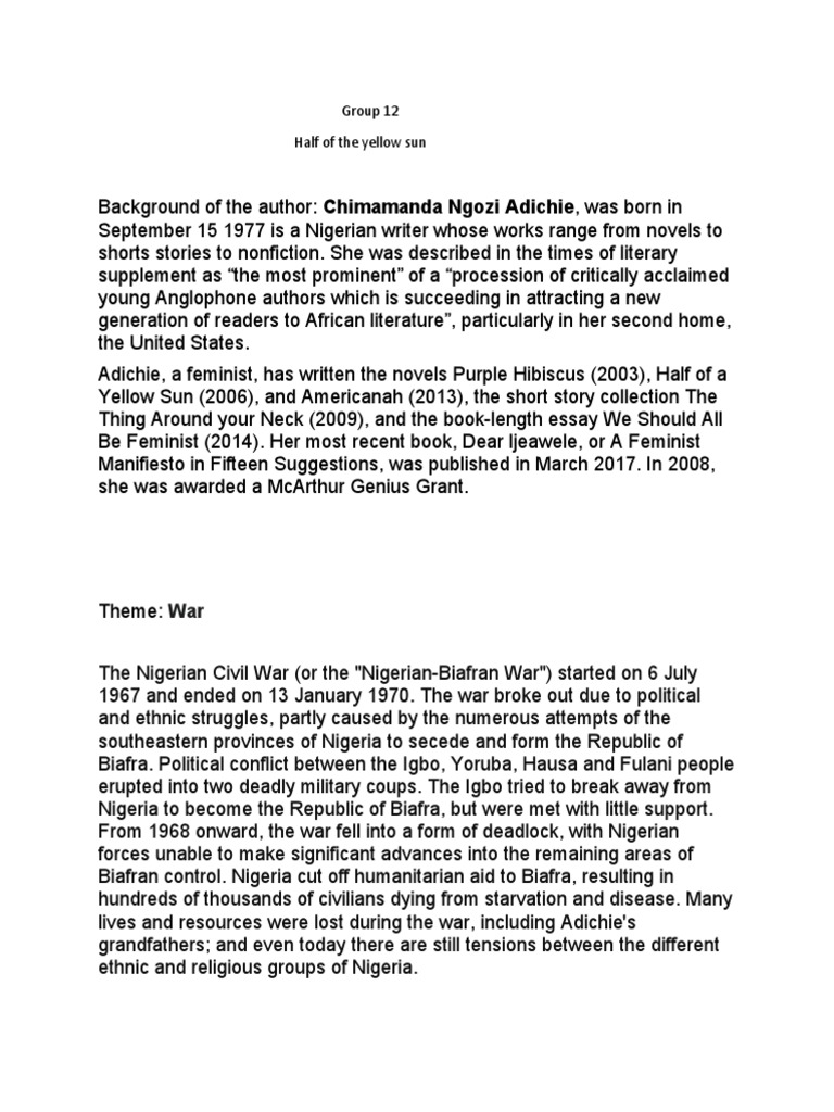 Group 12 Half of The Yellow Sun | PDF | Biafra
