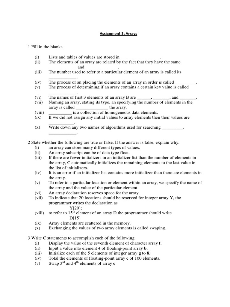 Assignment 3 Arrays Pdf Array Data Structure Computer Science
