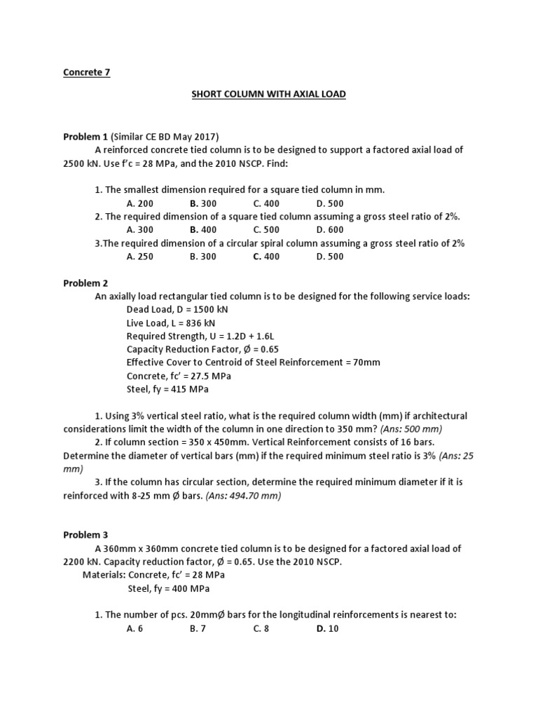 Concrete 7 Short Column With Axial Load | PDF | Column | Concrete