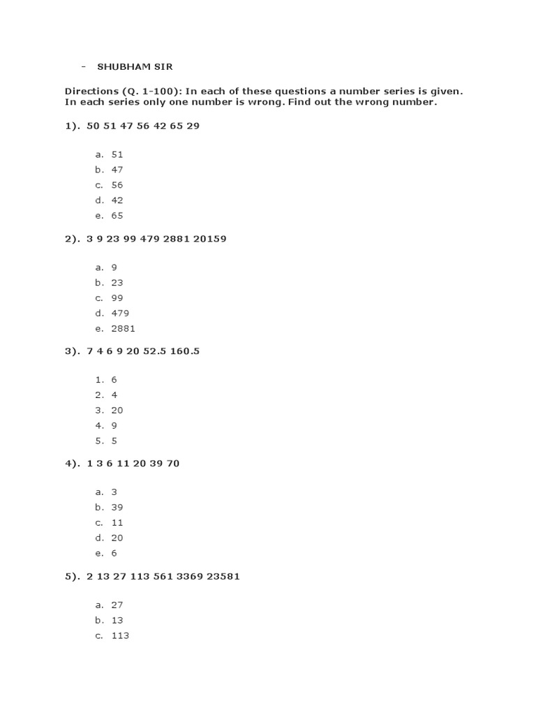 100 Number Series | PDF | Mathematics | Arithmetic