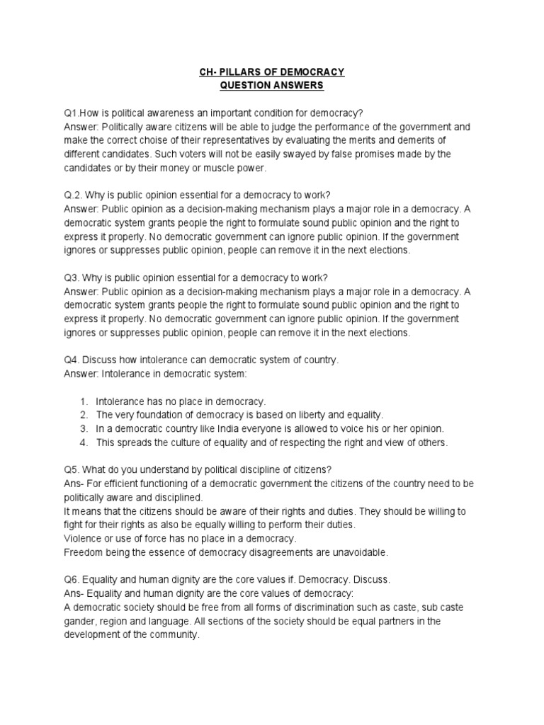 Ch-Pillars of Democracy Question Answers | Download Free PDF ...