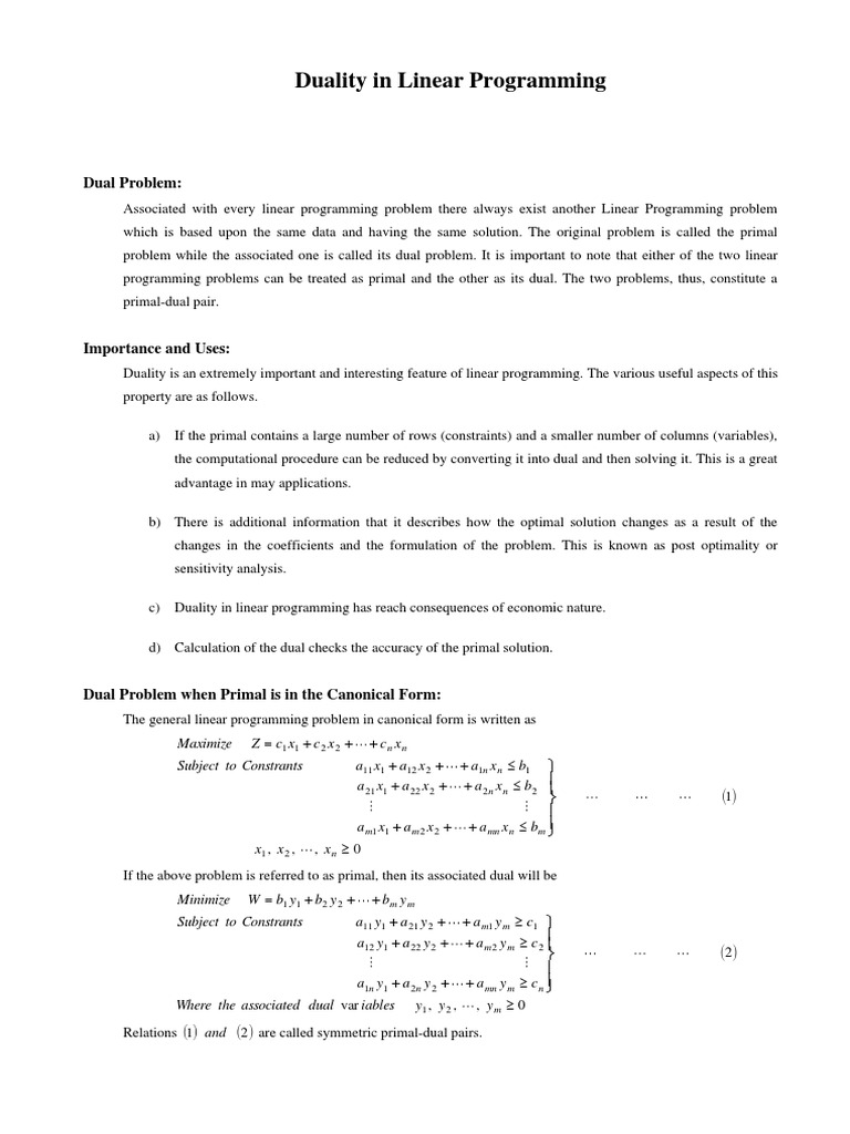 02 03 Duality In Linear Programming Pdf Linear Programming Mathematical Optimization
