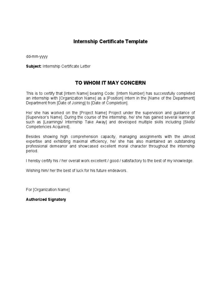 Internship Certificate Template | PDF | Career & Growth