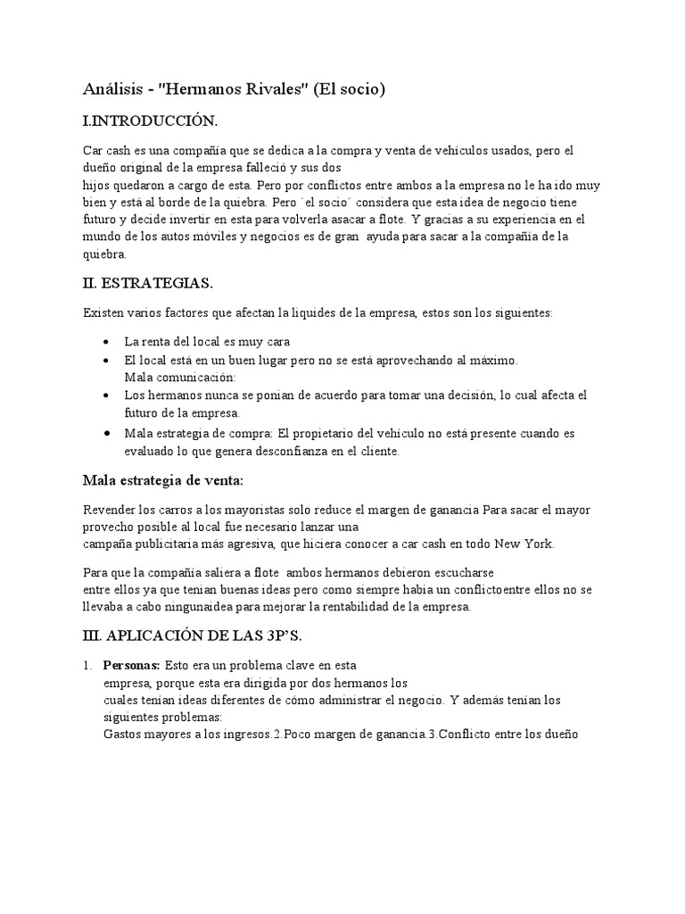 Análisis de Los Hermanos Rivales | PDF | Cliente | Economias