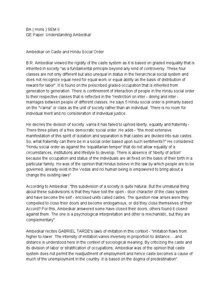 Understanding Ambedkar On Hindu Social Order | PDF | Caste | Social ... Understanding Ambedkar On Hindu Social Order | PDF | Caste | Social ...