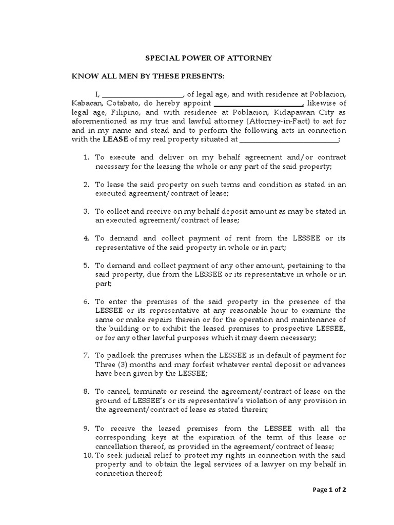 Spa Lease of Property | PDF | Lease | Power Of Attorney