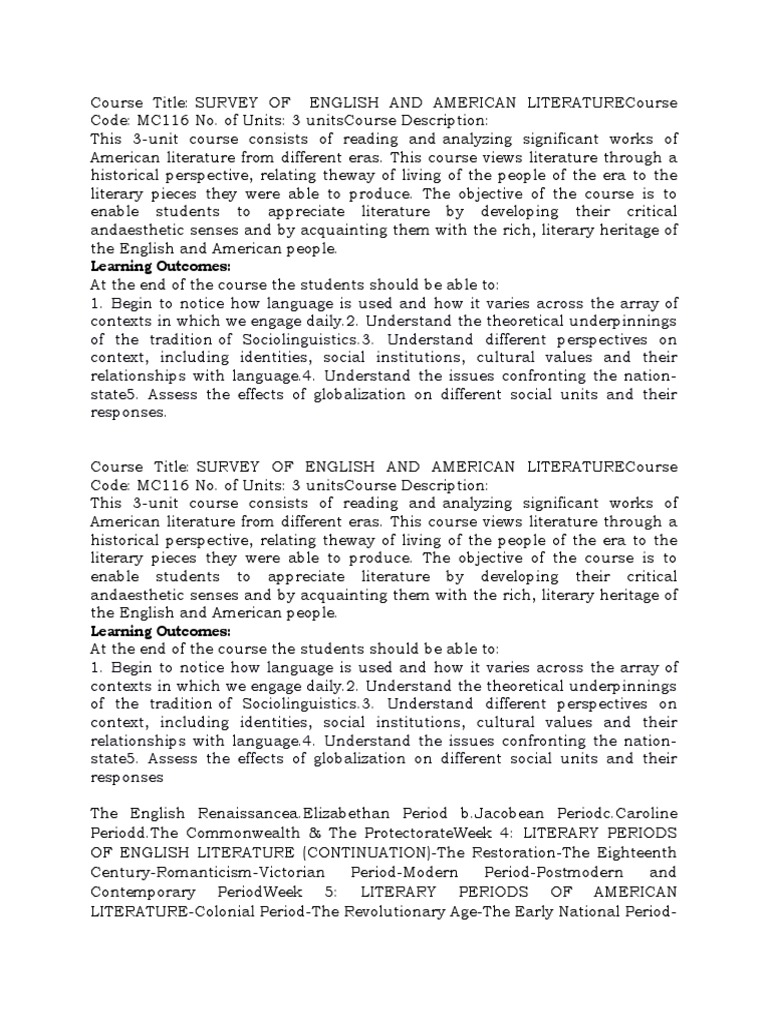 Survey of English and American Literature | PDF | English Literature ...