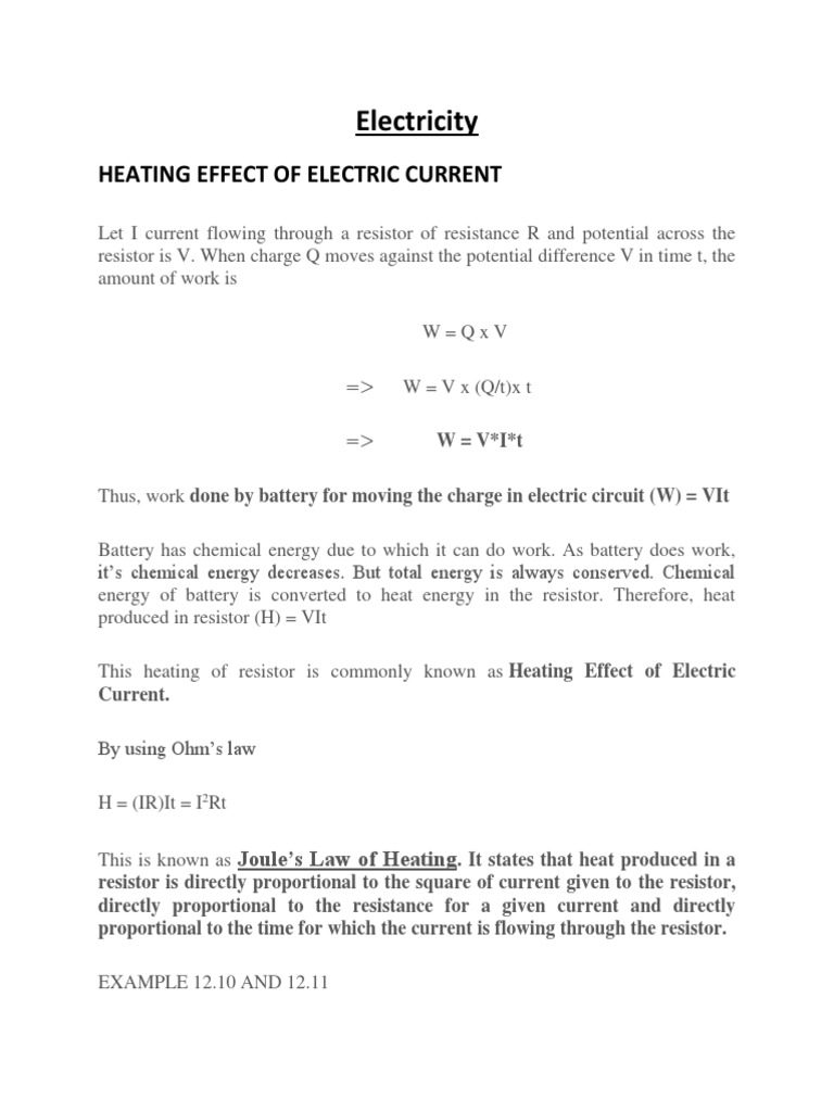 Electricity: Heating Effect of Electric Current | PDF | Electrical ...