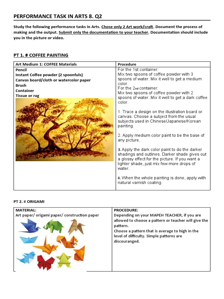 Coffee Painting Performance Task Guide | PDF | Paintings | The Arts