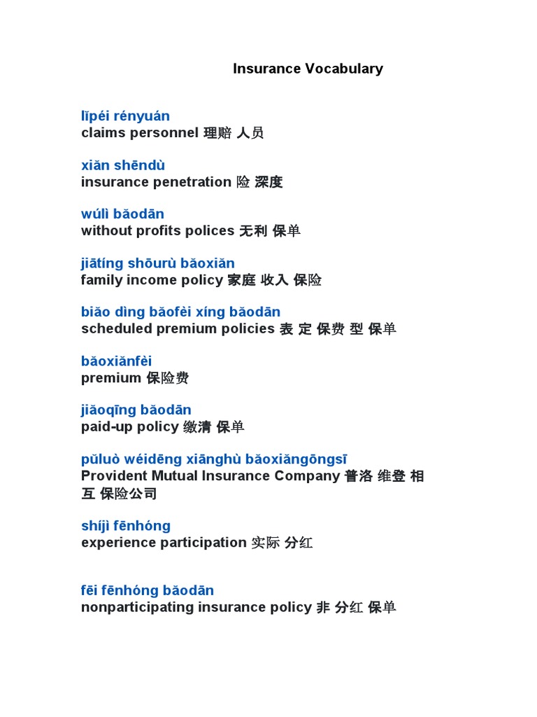 Insurance Vocabulary | PDF