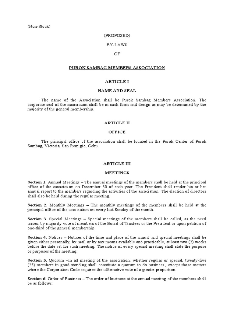 By-Laws of Purok Sambag | Download Free PDF | Vice President Of The ...