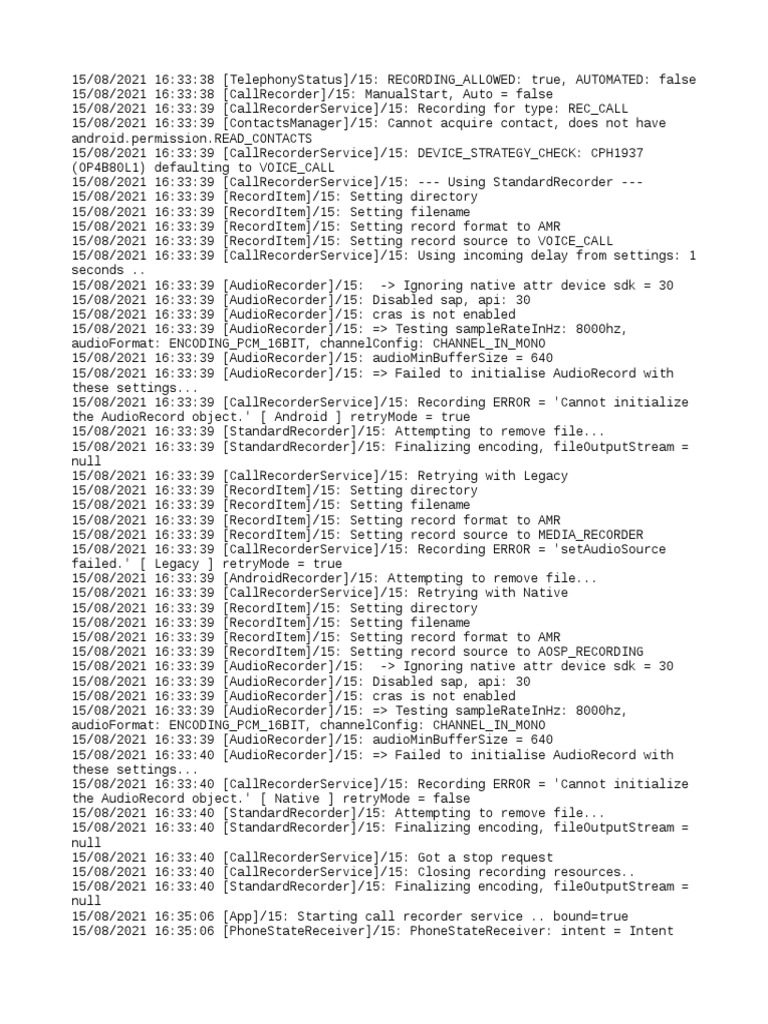 CallRecord Log | PDF | Filename | Android (Operating System)