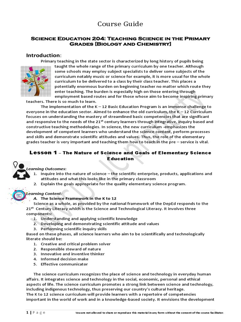 Course Guide: Science Education 204: Teaching Science in The Primary ...