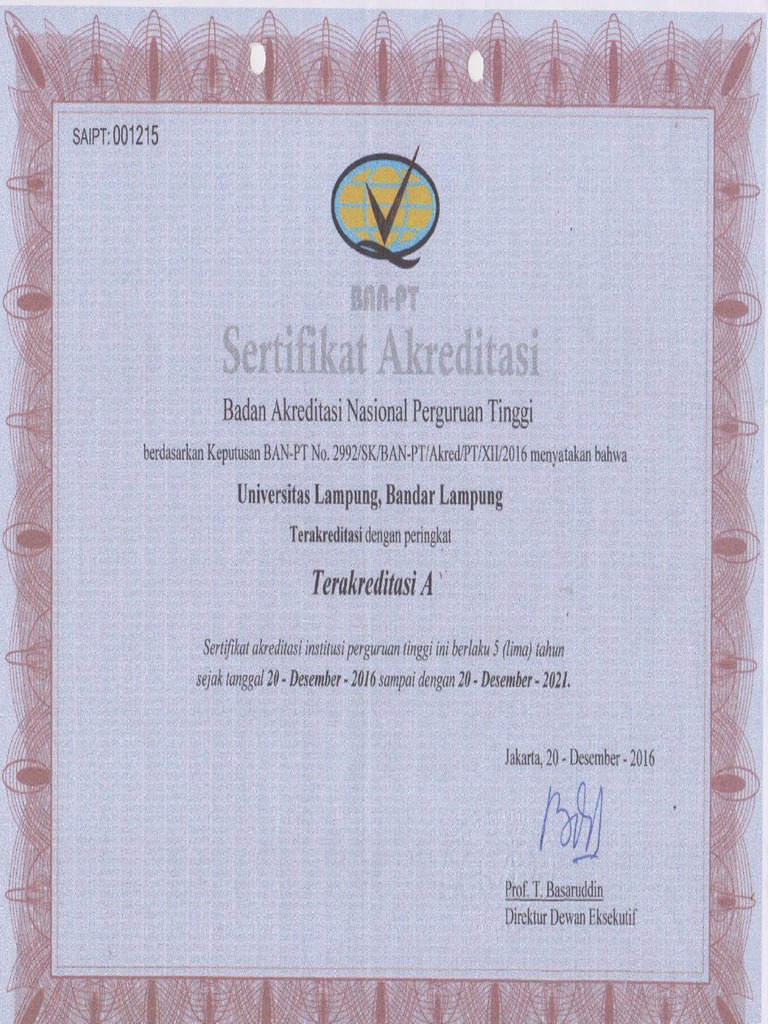 Sertifikat Akreditasi UNILA - Opt | PDF