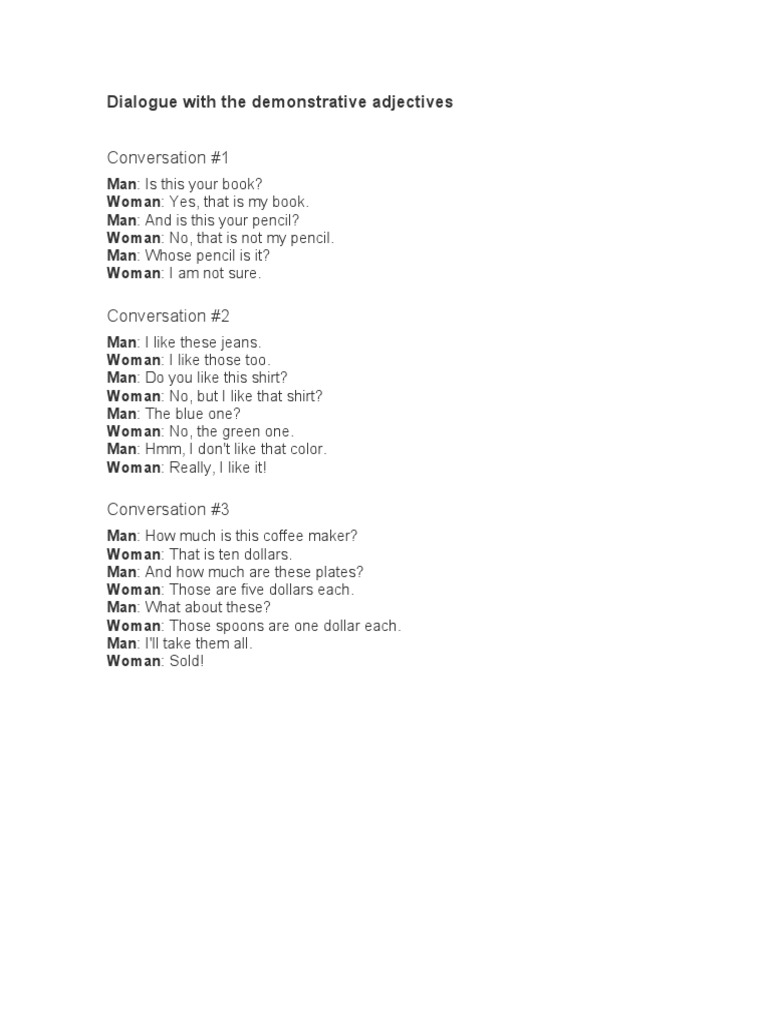 Dialogue With Demostravite Adjectives | PDF | Language Arts & Discipline