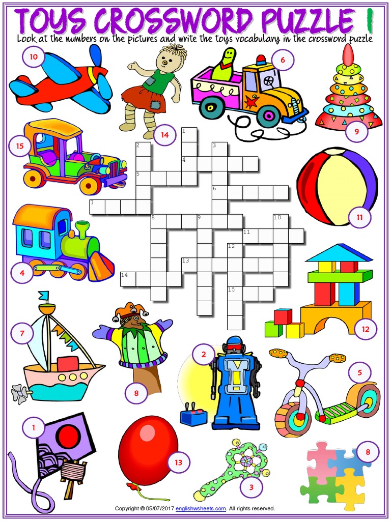 Toys Vocabulary Esl Crossword Puzzle Worksheets For Kids | PDF | Toys