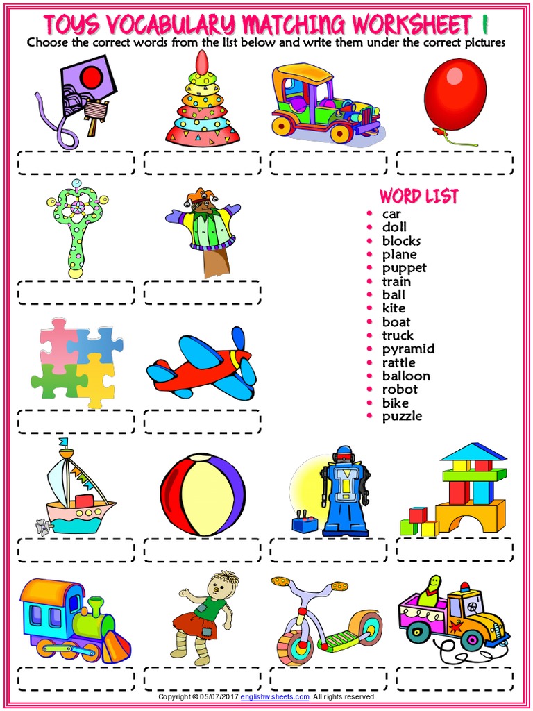 Toys Vocabulary Esl Matching Exercise Worksheets For Kids | PDF | Toys