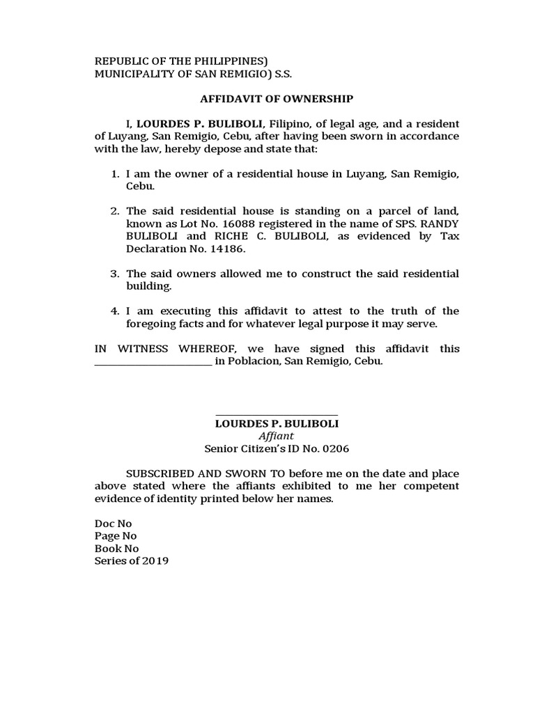 Affidavit of Ownership | PDF