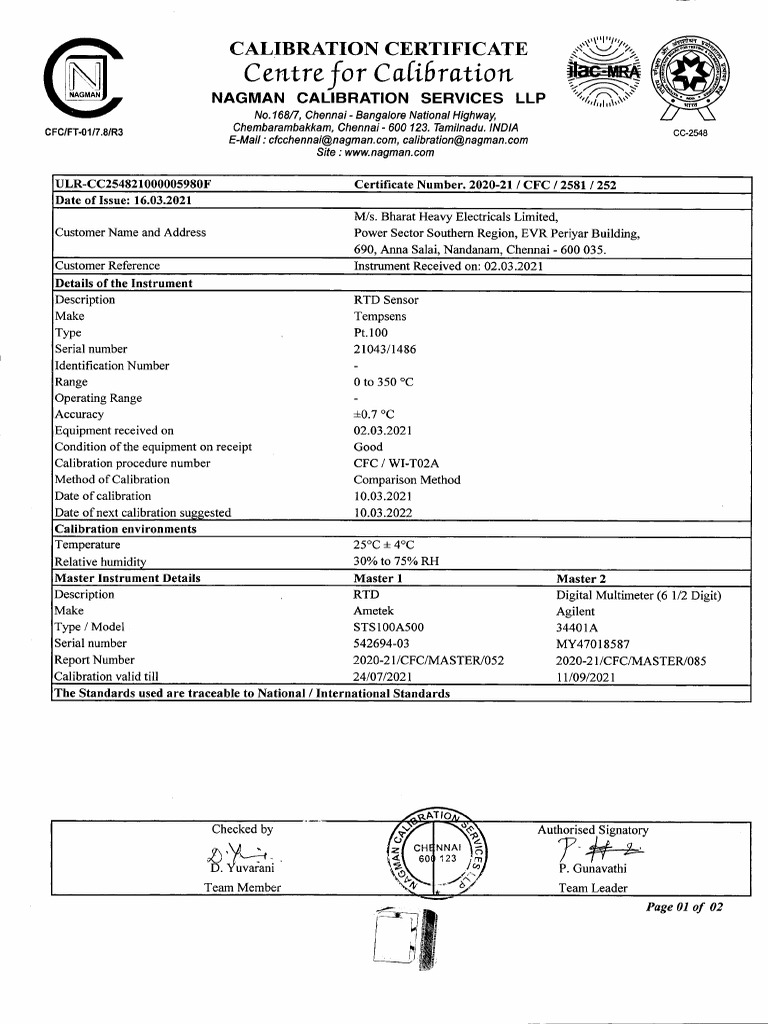 RTD Certificate | Download Free PDF | Calibration | Uncertainty