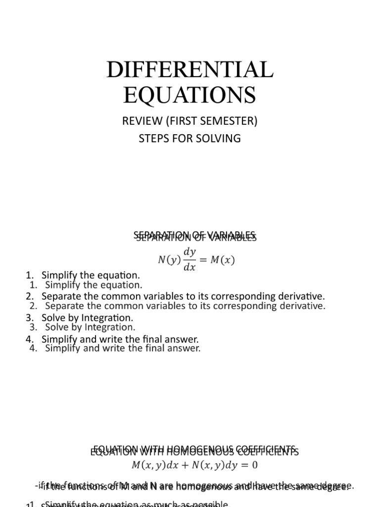Differential Equations - Review Notes | PDF | Equations | Derivative