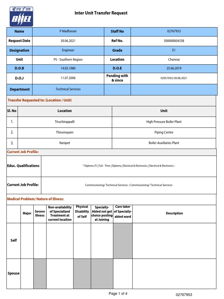 Inter Unit Transfer Request | PDF