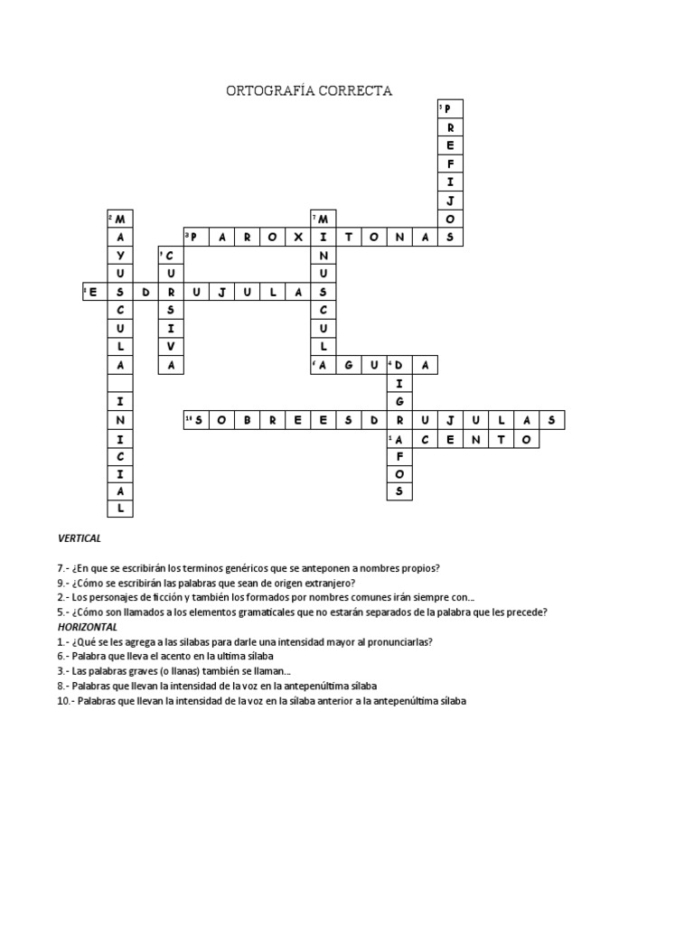 Crucigrama de Ortografia Correcta | PDF | Ortografía | Lingüística
