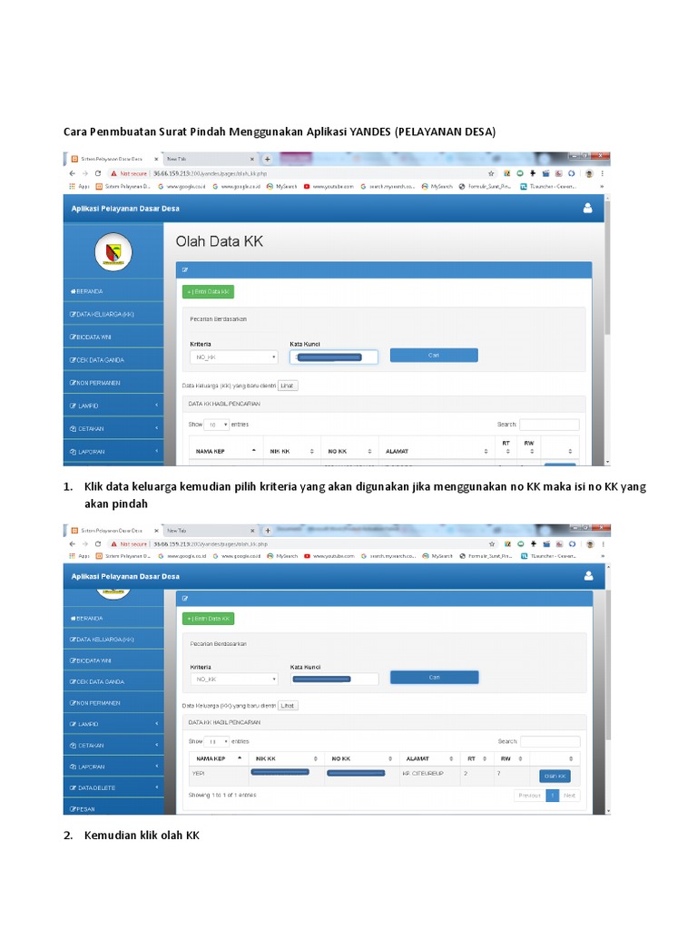 Cara Pembuatan Surat Pindah Menggunakan Aplikasi YANDES | PDF