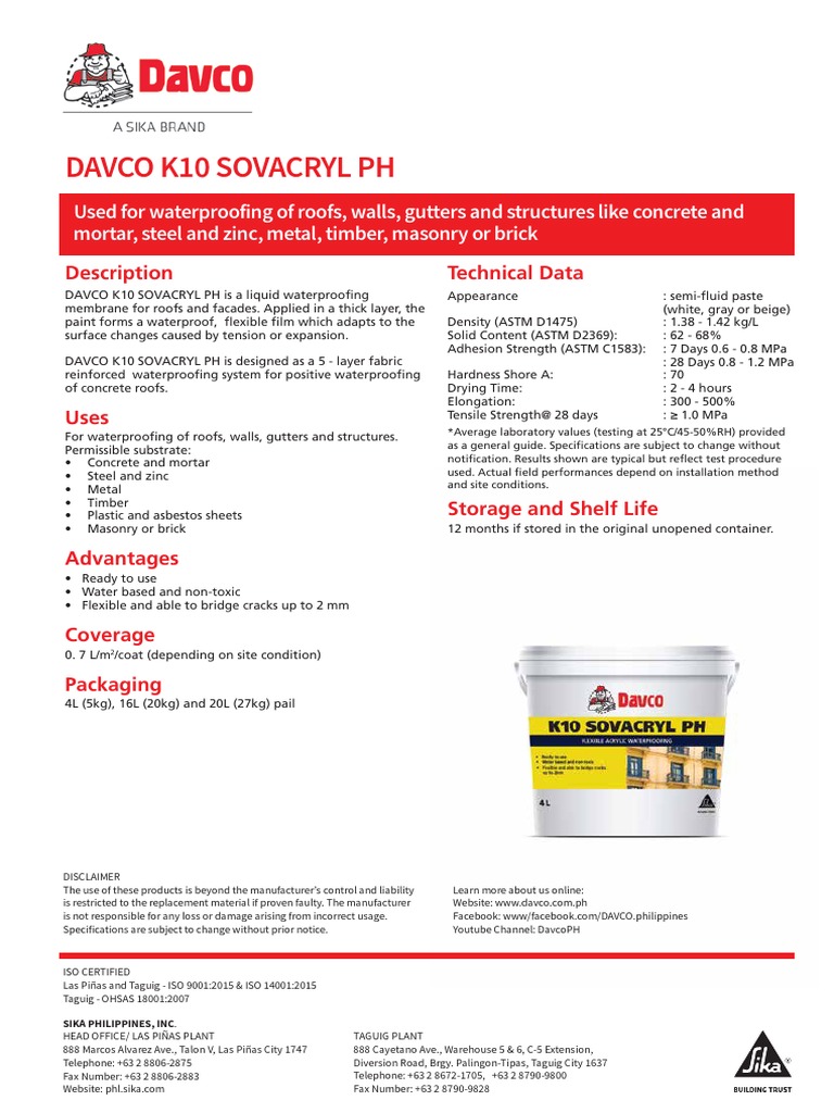 Davco K10 SOVACRYL PH Final | PDF | Concrete | Roof