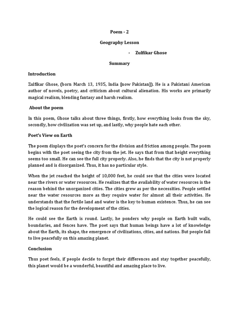 Poem - Geography Lesson by Zulfikar Ghose | PDF