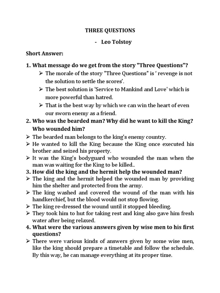 Three Questions (Q&A) | PDF | Question