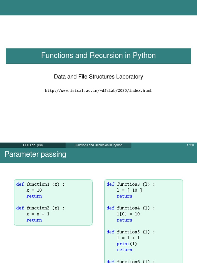 2020 Day6 Functions Recursion Python Pdf Parameter Computer Programming Computer Science