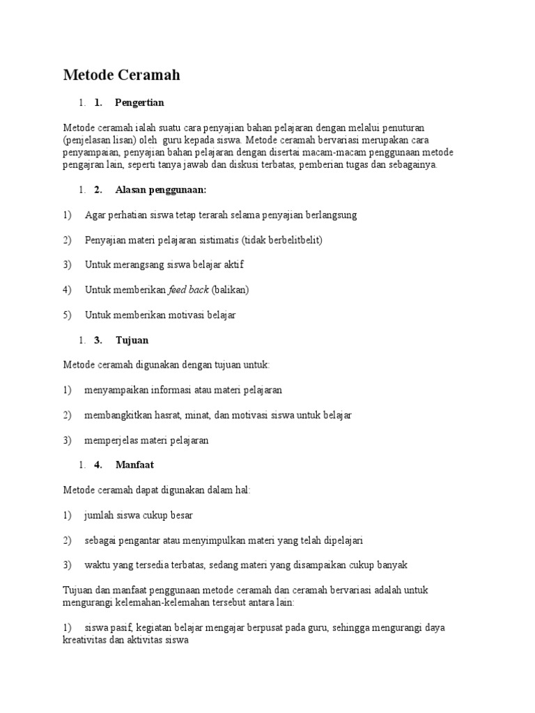 Metode Ceramah dalam Pembelajaran Efektif | PDF