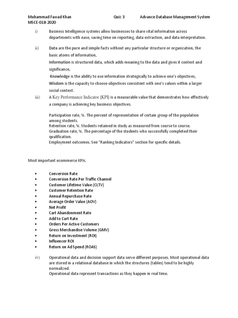 Adbms Quiz 3 | PDF | Data Warehouse | Databases