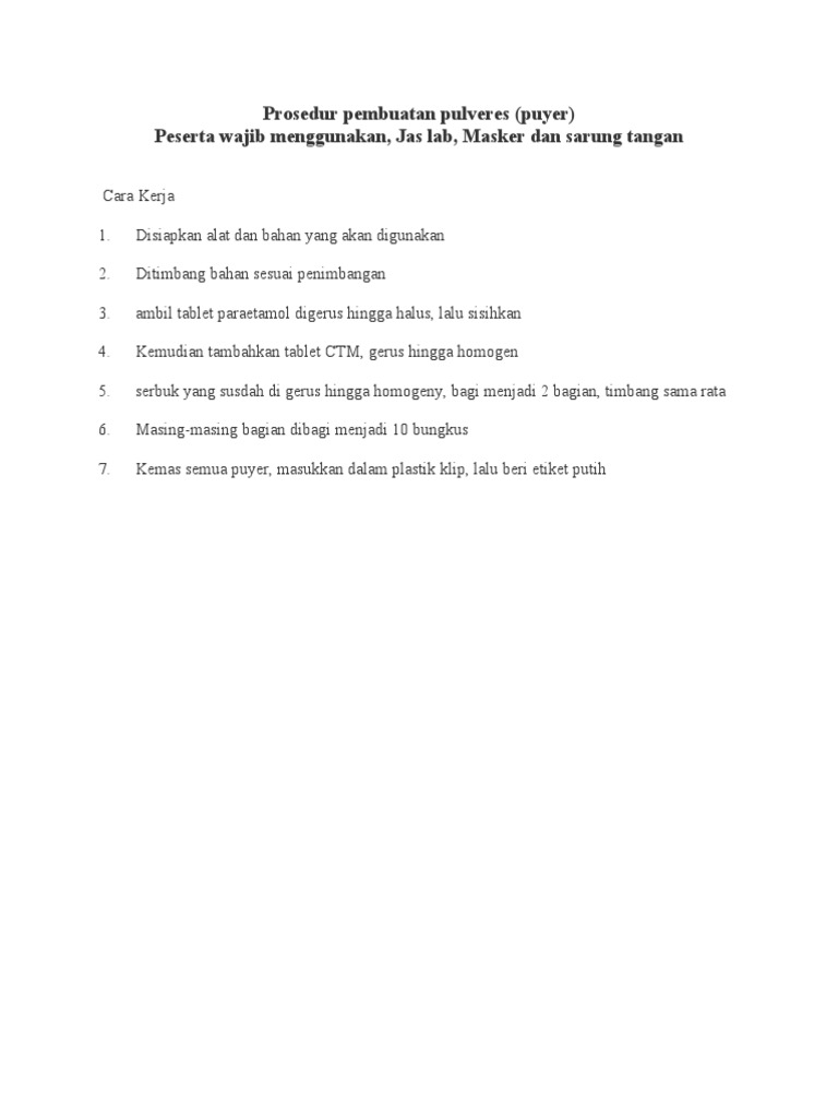 Prosedur Pembuatan Pulveres Dan Kapsul | PDF | Memasak, Makanan ...